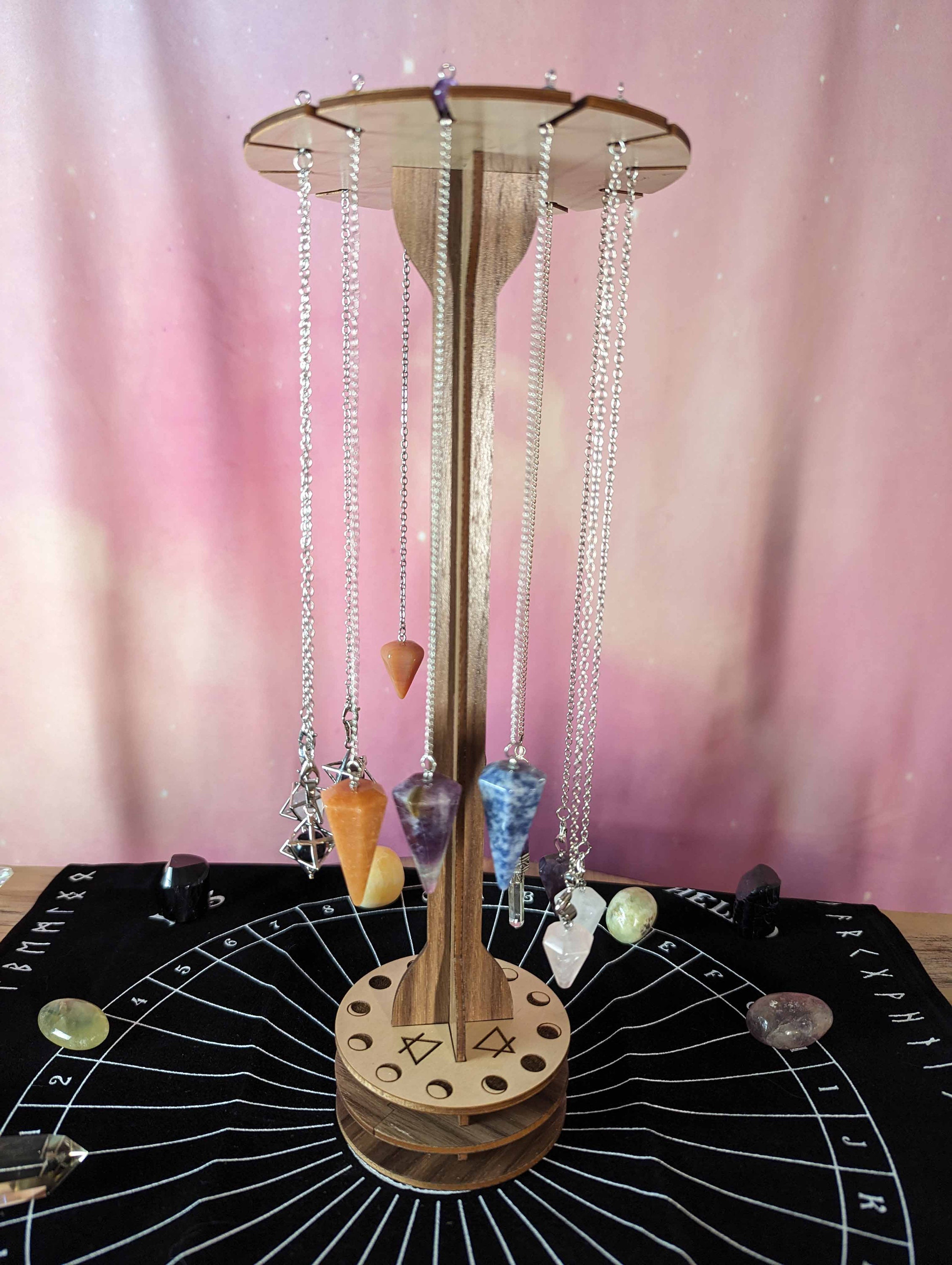 Wooden Pendulum Display Stand With Moon Phases Dowsing Pendulum Holder ...
