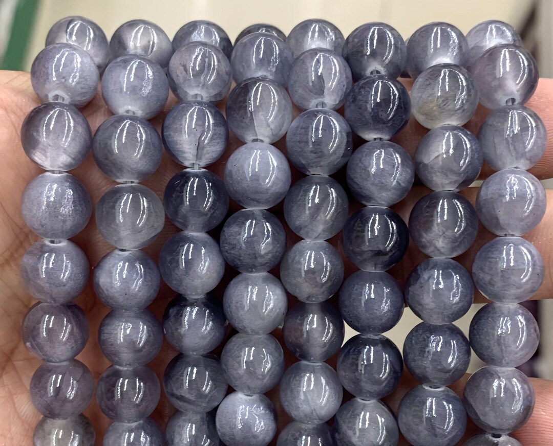 1 Full Strand Semi Precious Loose Stone Beads, Grey Ice Silk Jade ...