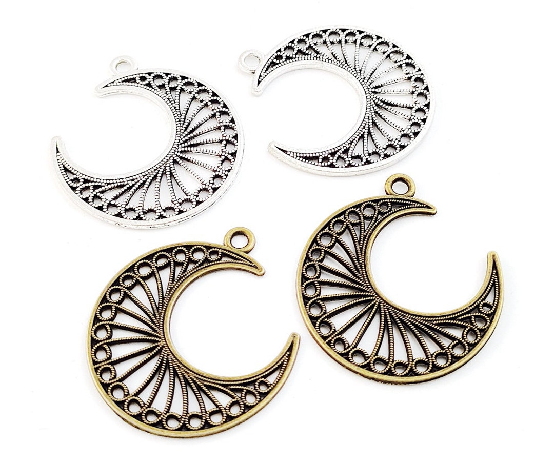 15pcs Filigree Moon Charms, Moon Pendant, Antique Silver Half Moon ...