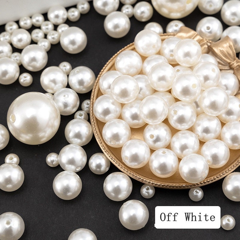 50/100/400pcs Imitation Pearl Beads, White off White Acrylic Pearls ...