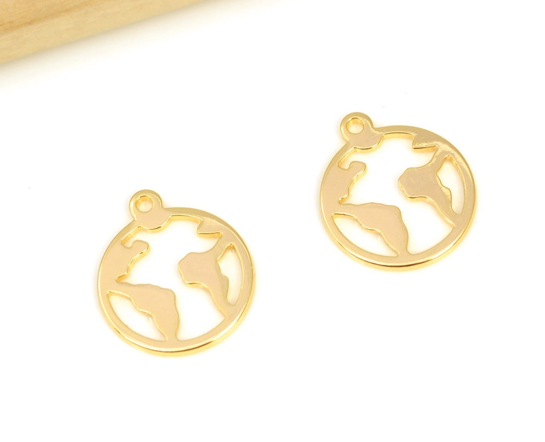 Brass World Map Charm, 18K Gold World Map Pendant, Globe Pendant, Earth ...