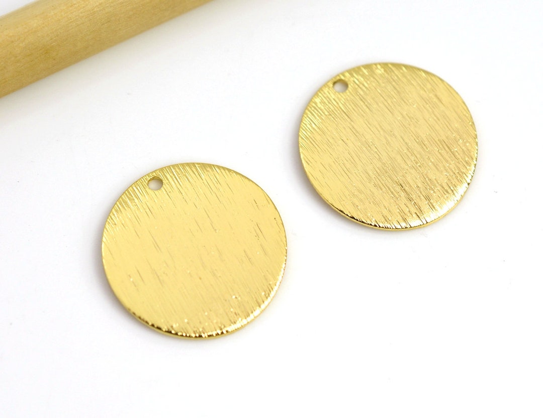 18x0.9mm 24k Gold Round Charms, Brushed Round Disc, Personalized Disc ...