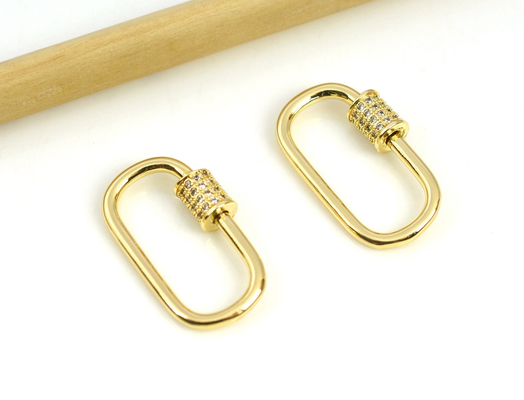 25x25mm 18k Gold Oval Screw Clasp, Cz Oval Screw Clasp, Micro Pave ...