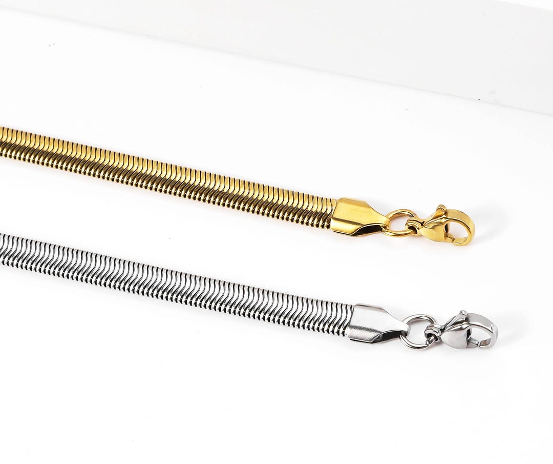 5pcs Stainless Steel Snake Chain Necklace, Flat Snake Chain With Clasp ...