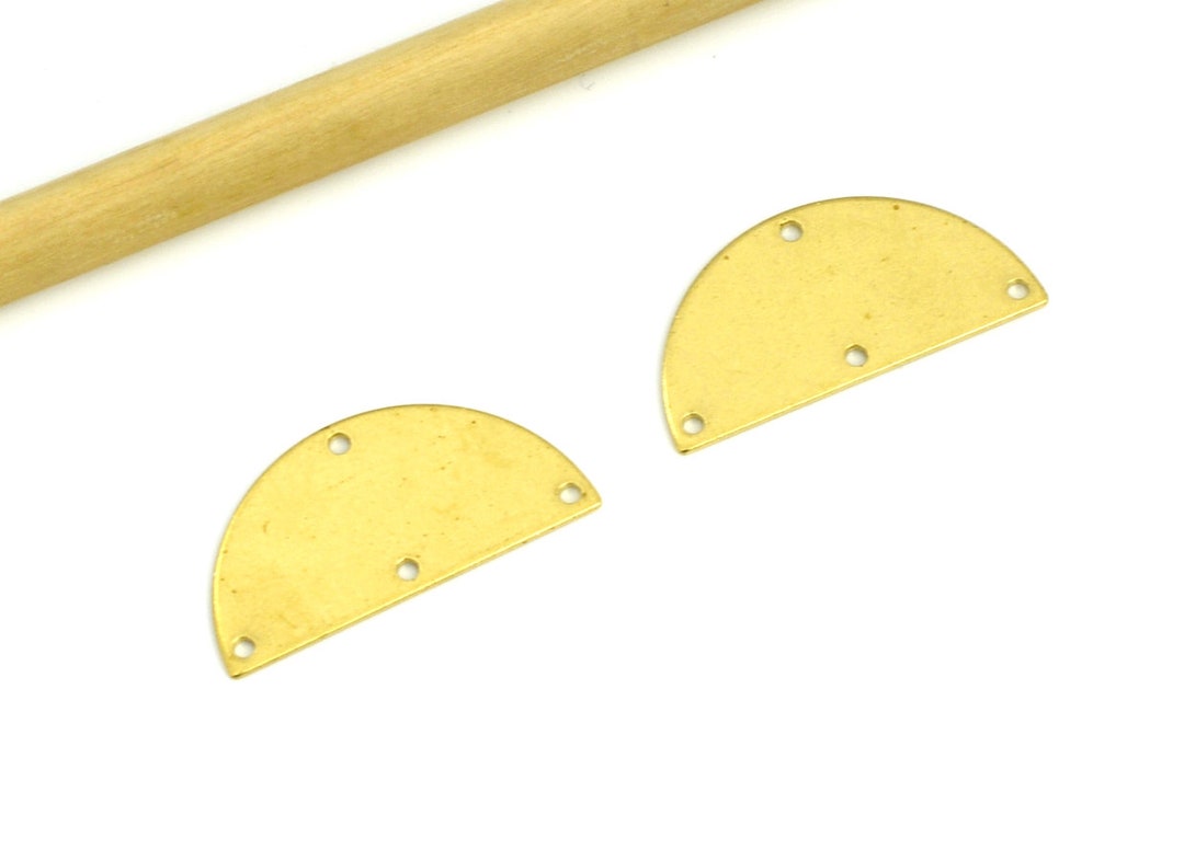 Brass Half Round Charms , Half Moon Shaped Raw Brass Connector With 4 ...