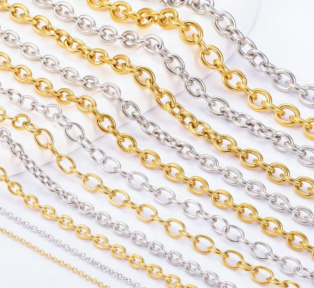 10 Feet Stainless Steel Oval Chain, PVD Gold Plated Link Chains, Open ...
