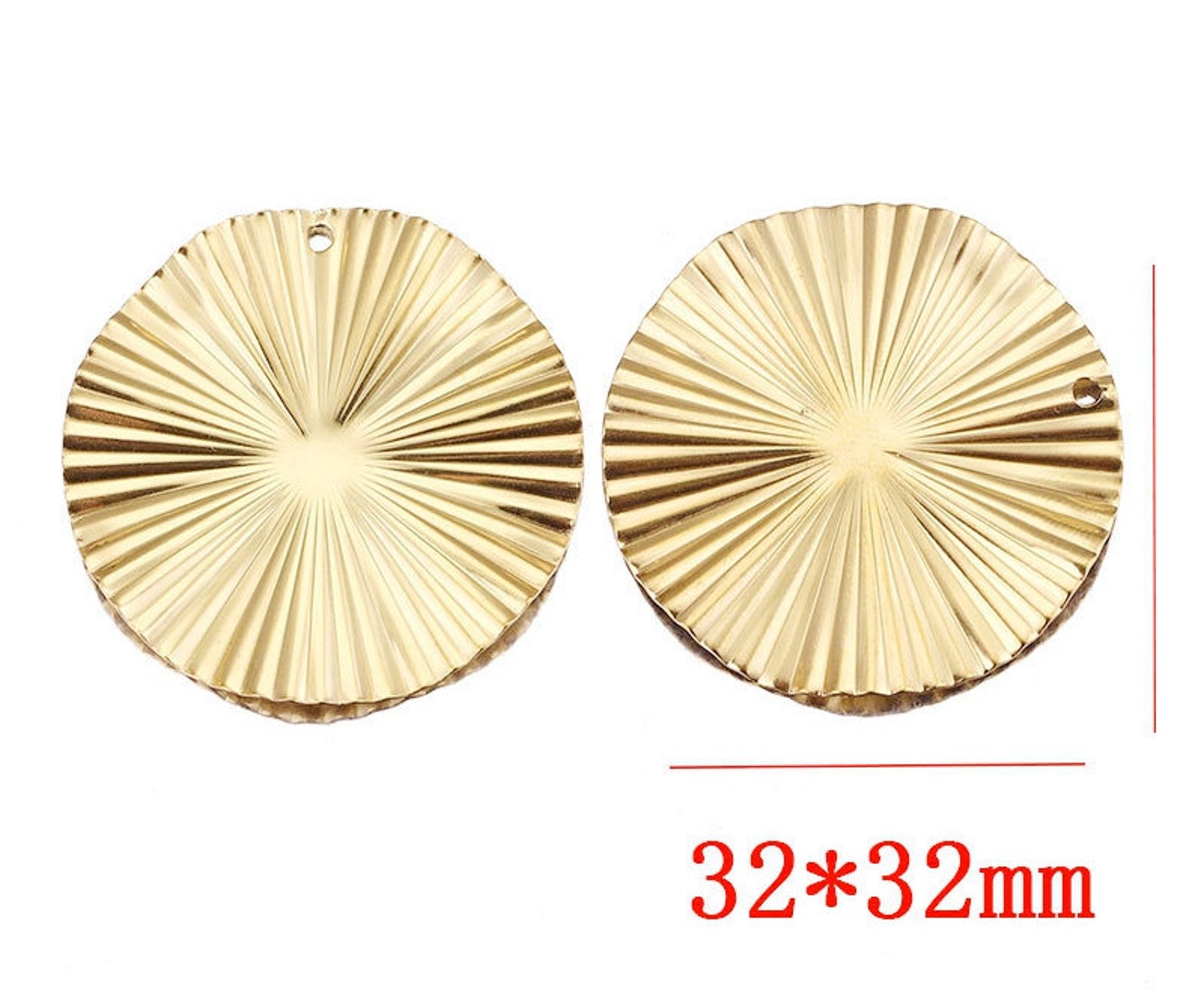 10pcs Stainless Steel Textured Round Charm, Wavy Round Pendant, Gold ...