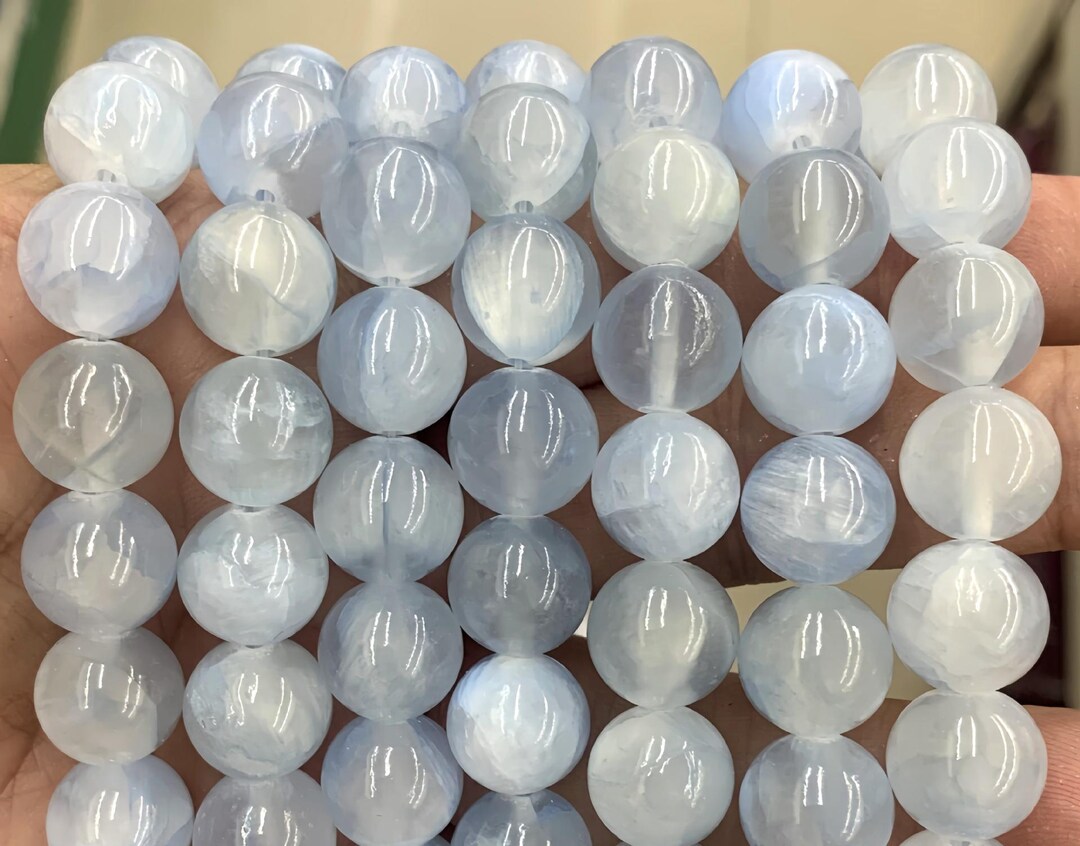 1 Full Strand Semi Precious Loose Stone Beads, Grey Blue Ice Silk Jade ...