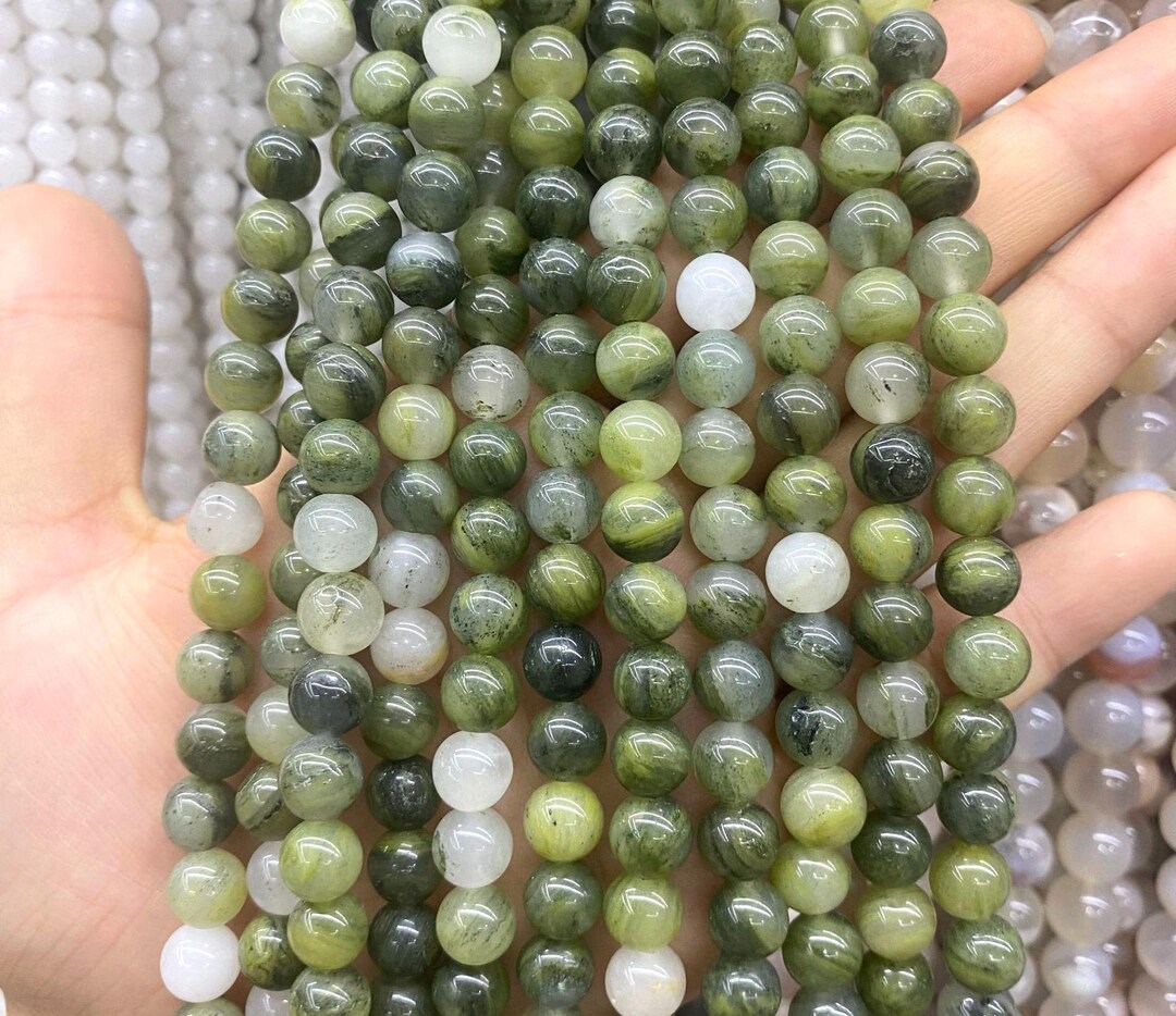 1 Full Strand Semi Precious Loose Stone Beads, Green Actinolite Quartz ...
