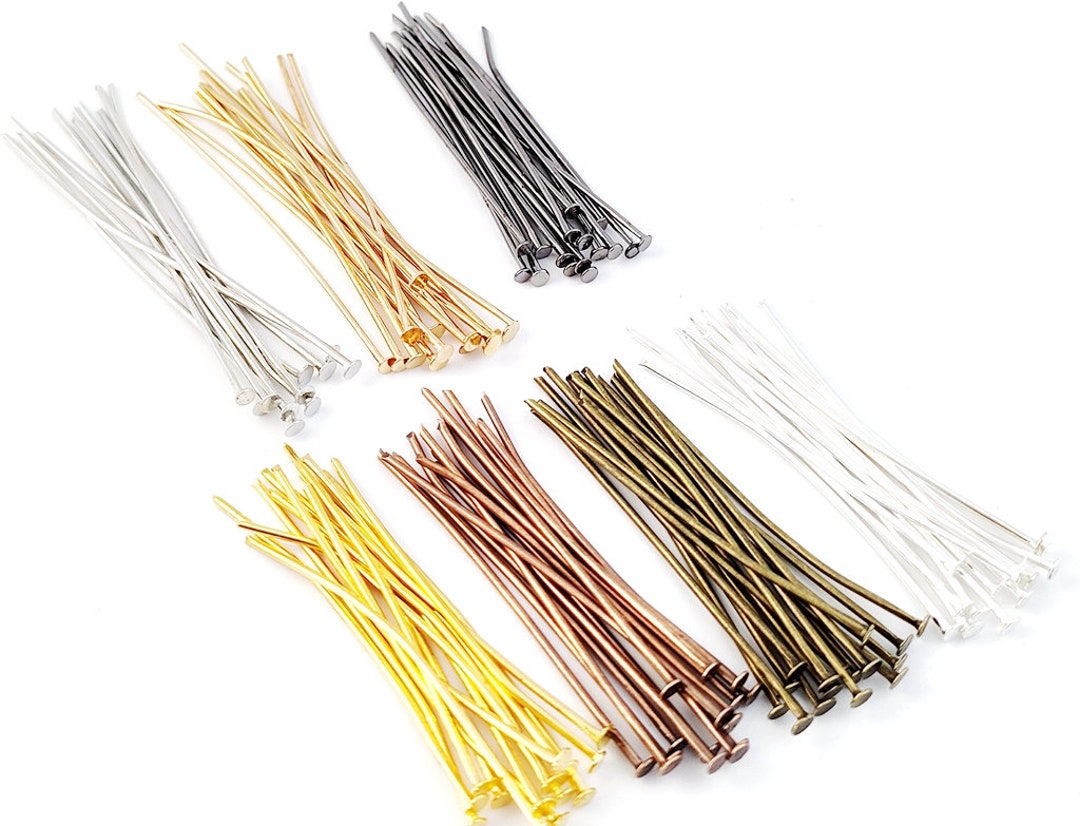 200pcs Head Pins, Metal Headpins, Silver Headpins, Gold Head Pins, Flat ...
