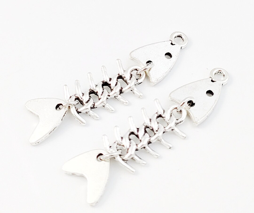 10pcs Fishbone Charms, Fish Skeleton Pendant, Antique Silver Fish Bone ...