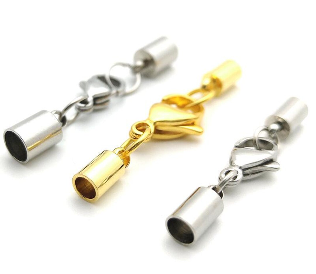 10 Sets Stainless Steel Lobster Clasps, Weight Cap, Leather End Clasp ...