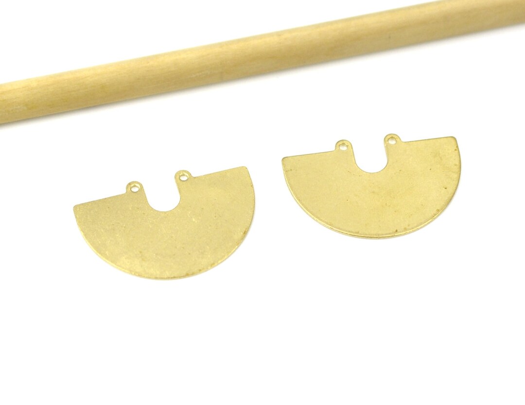 Brass Half Round Charms, Raw Brass Half Round Shaped Connector With 2 ...