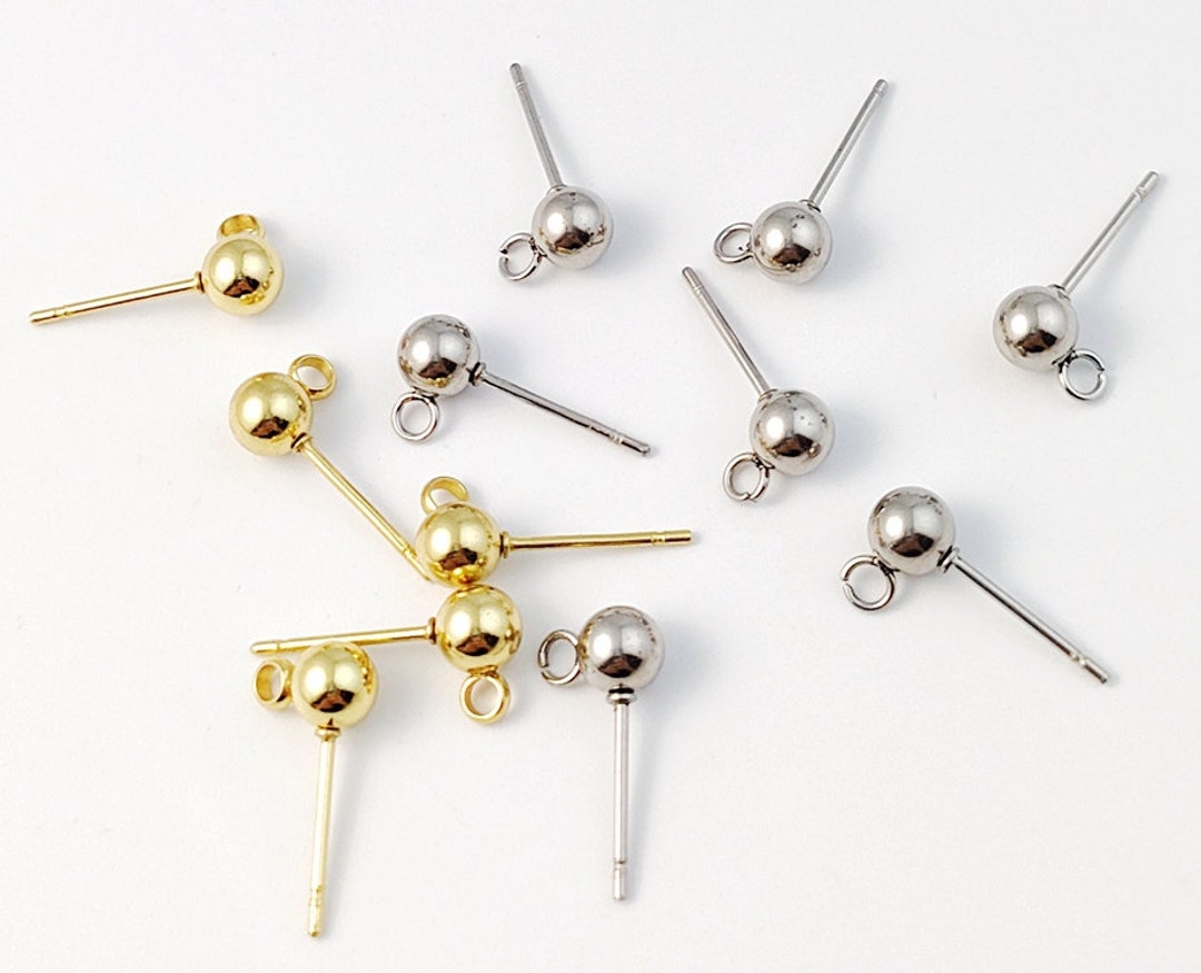 30pcs Stainless Steel Ball Pin Posts, Vertical Loop Ball Post Earring ...