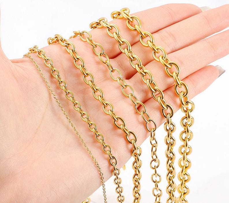 10 Feet Stainless Steel Oval Chain, PVD Gold Plated Link Chains, Open ...