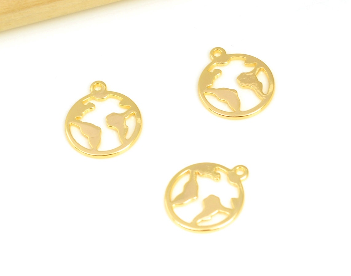 Brass World Map Charm, 18K Gold World Map Pendant, Globe Pendant, Earth ...