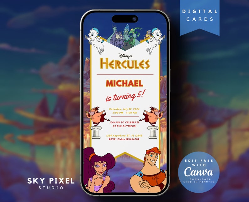 Editable Hercules Birthday Invitation | Kids Party Template | Invite in ...
