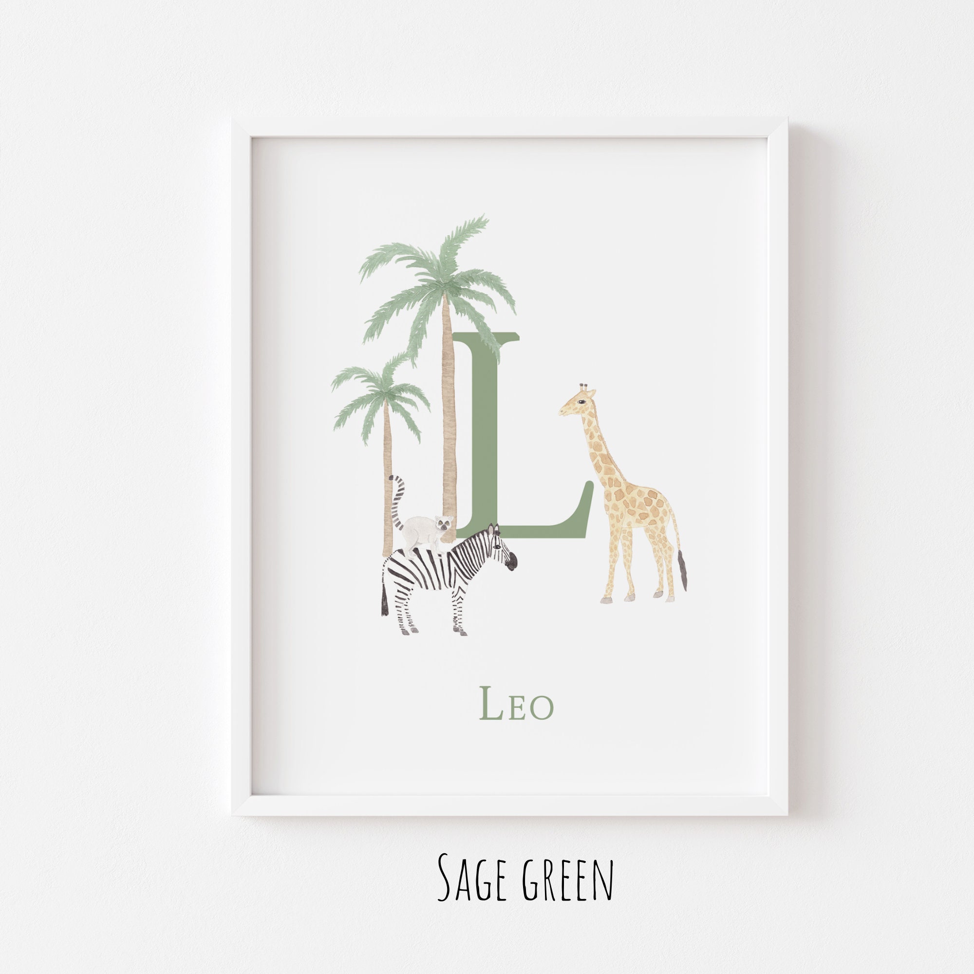 Initial Print, Safari Animal Print, Name Print, Animal Nursery Decor ...