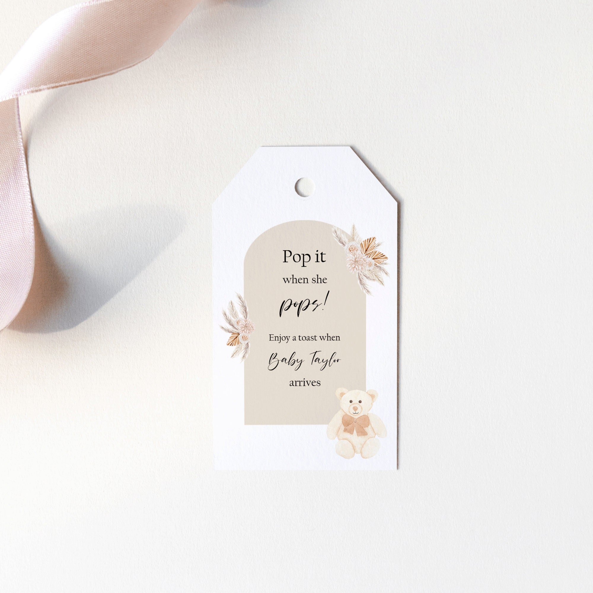 Pop It When She Pops Tags, Baby Shower Favour Tags, Champagne Baby ...