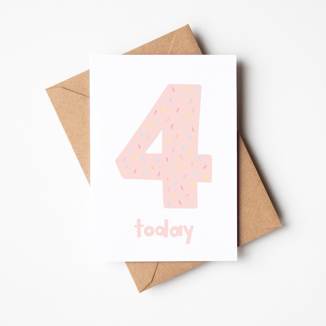 4th Birthday Card, 4 Today Birthday Card, Girls 4th Birthday Card ...