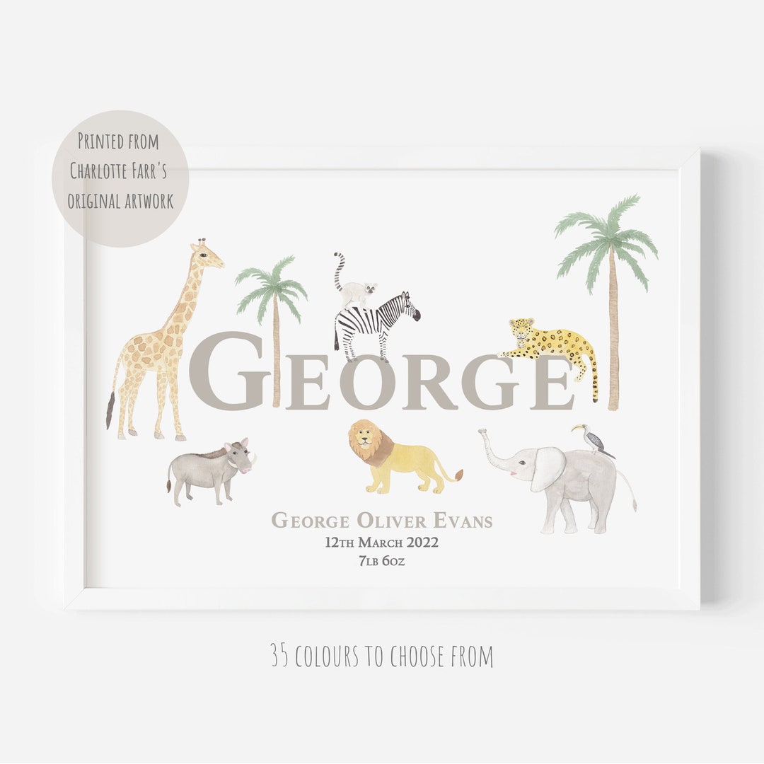 Personalised Name Print, Animal Name Print, Kids Print, Animal Theme ...