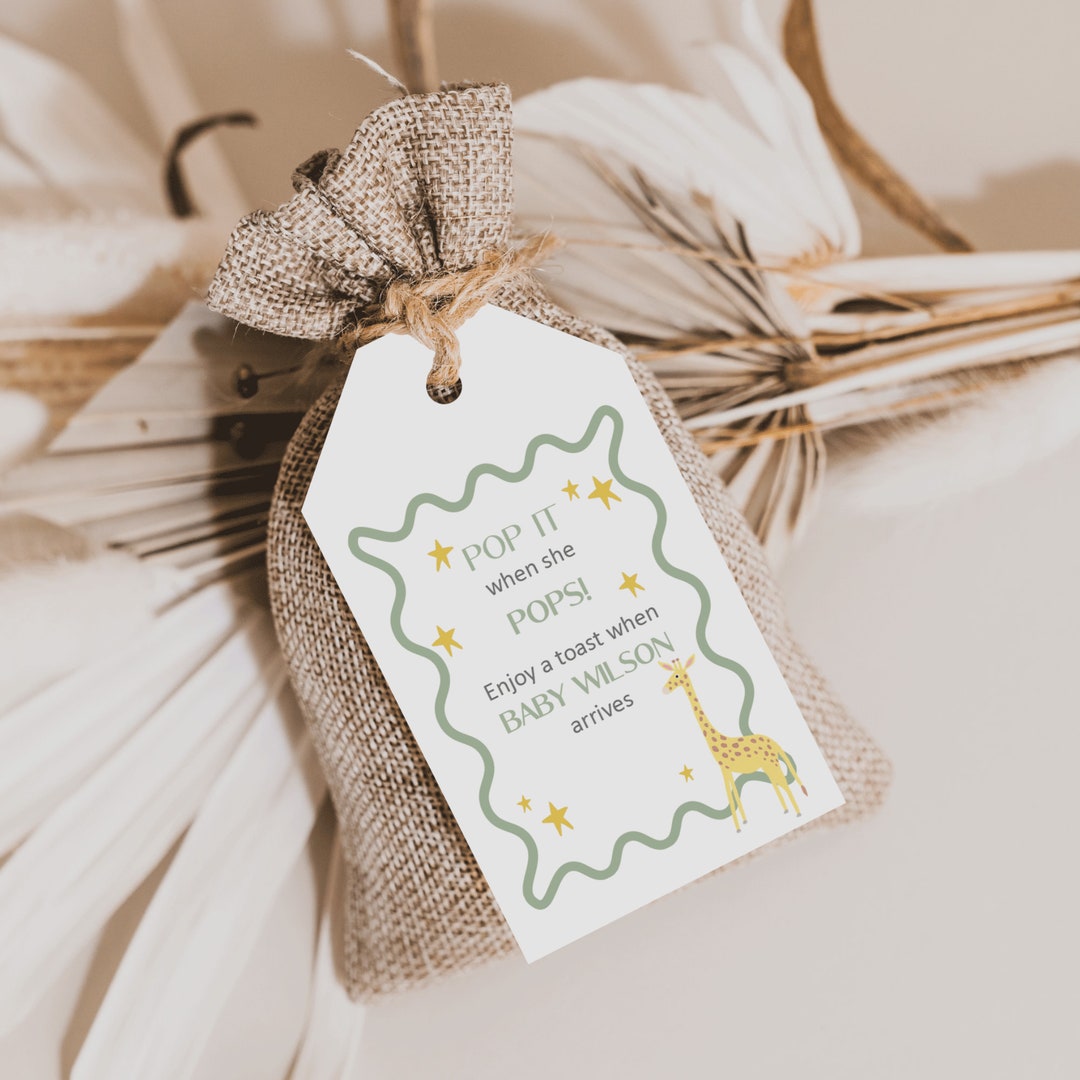 Pop It When She Pops Tags, Baby Shower Favour Tags, Champagne Baby ...