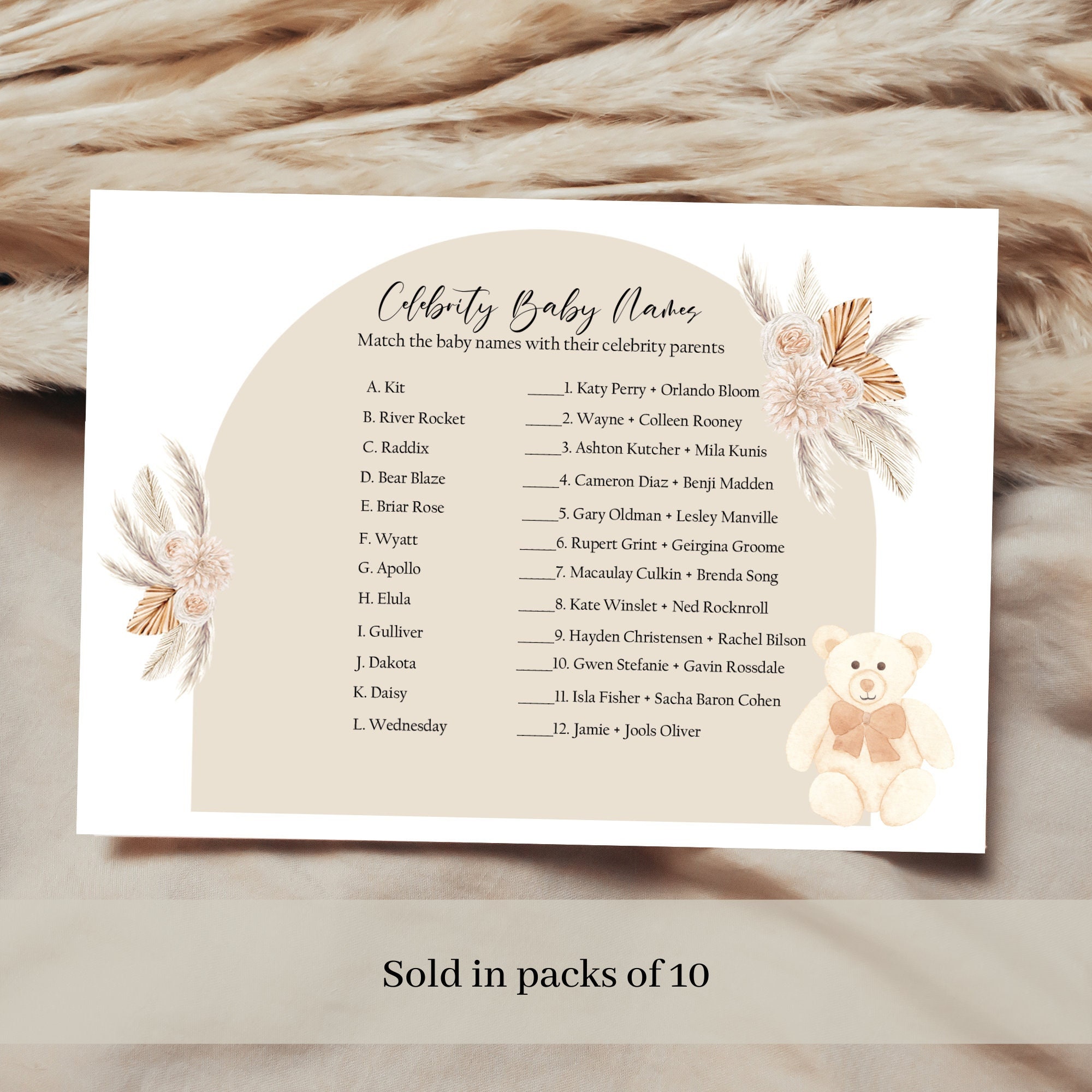 Baby Shower Game Celebrity Baby Name Game Baby Shower Teddy - Etsy