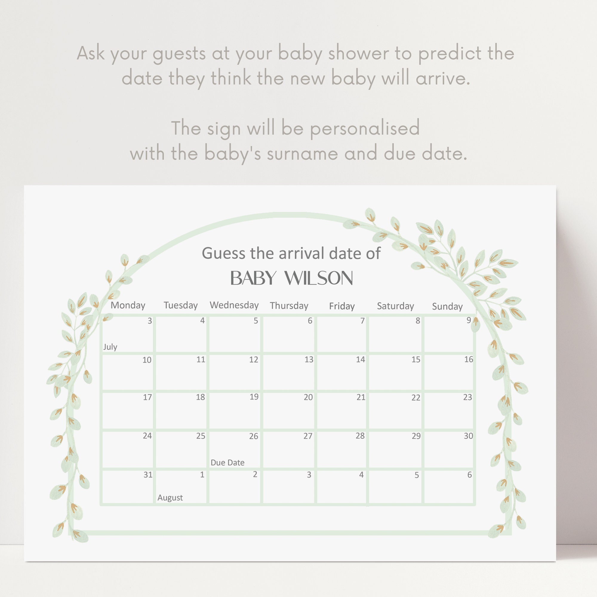 Guess the Arrival Date Sign Guess the Baby Due Date Calendar - Etsy UK
