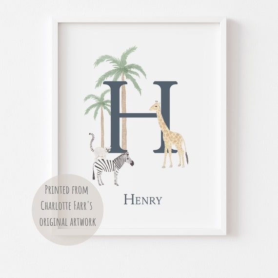 Initial Print Safari Animal Print Name Print Animal Nursery - Etsy UK