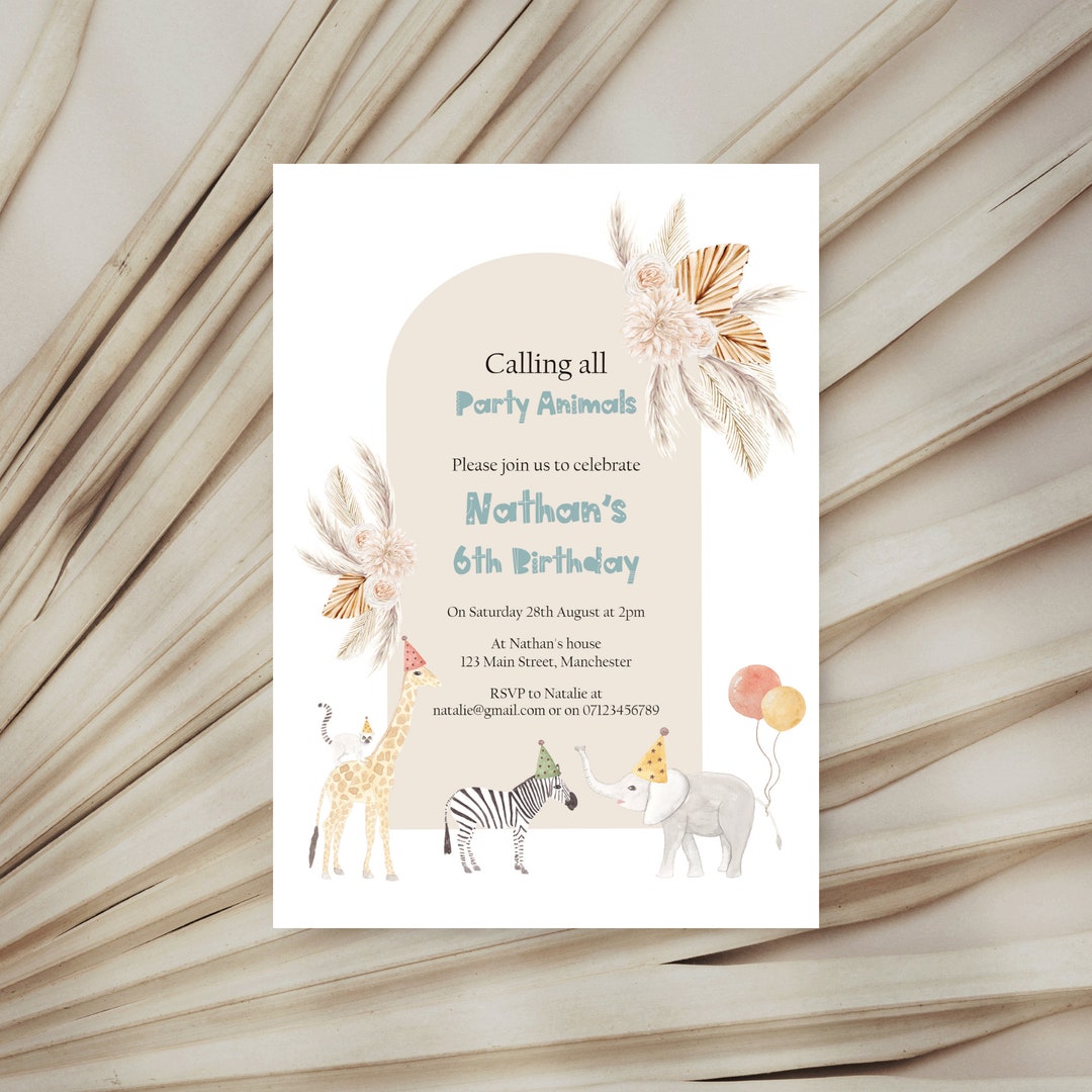Party Animal Invitations, Birthday Party Invitations, Animal Party ...