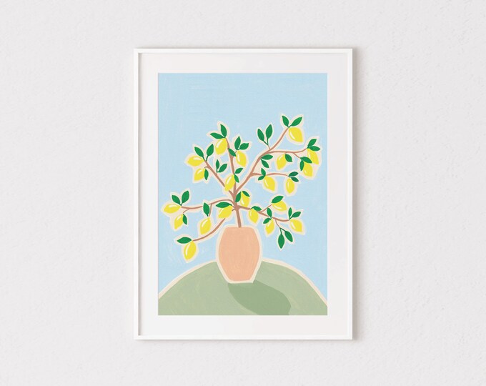 Lemon Tree Print, Lemon Print, Kitchen Wall Art, Painting of Lemon Tree ...