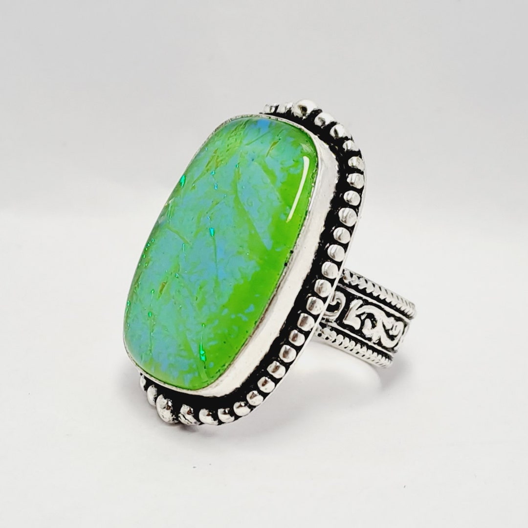 Australian Triplet Opal Ring, Green Fire Opal Ring, 925 Silver Ring ...