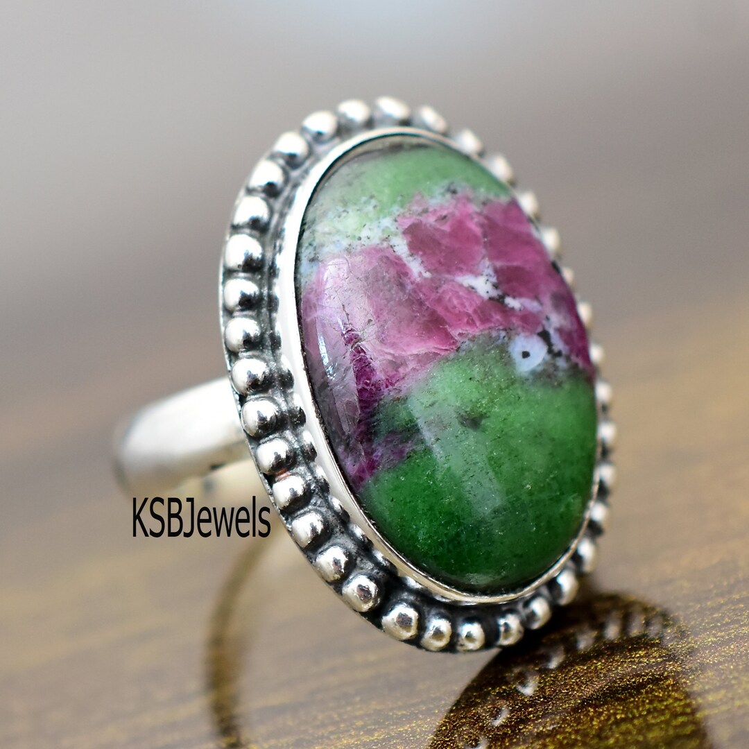 Natural Ruby Fuchsite Ring, 925 Solid Sterling Silver, Ruby in Fuchsite Statement Ring, Boho ...