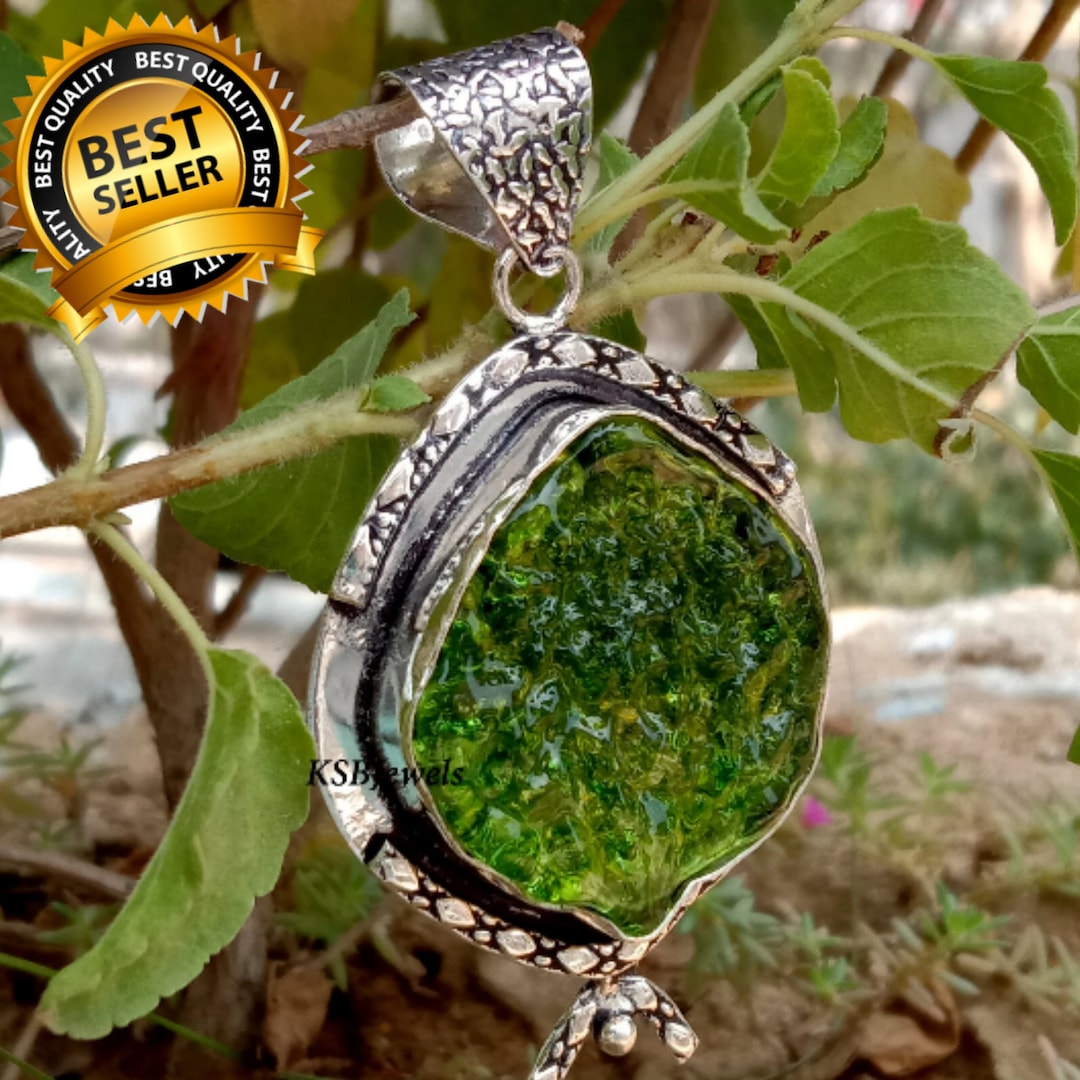 Dainty Raw Moldavite Quartz Pendant: Handmade 925 Sterling Silver - Etsy