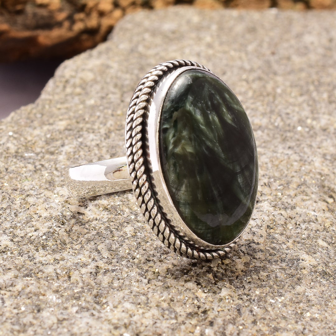 Russian Seraphinite Ring, Dainty Ring, Women Ring, Handmade Ring, 925 ...