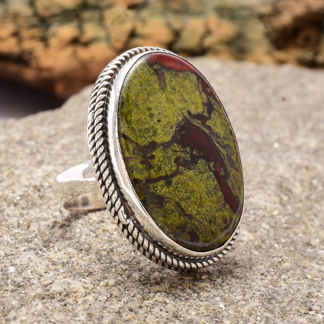 Best Quality Dragon Blood Jasper Ring, Australian Jasper, 925 Sterling Silver Ring, Green ...