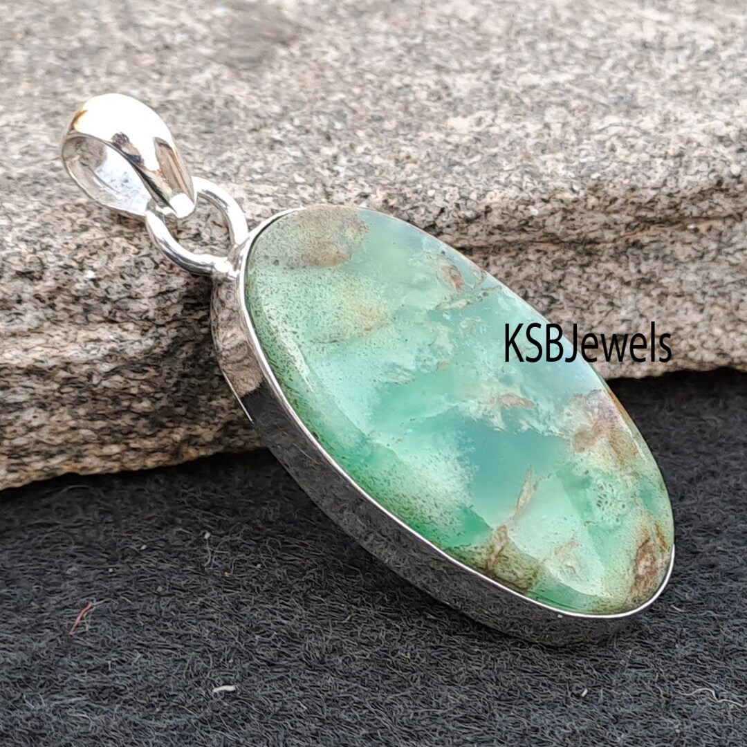 Natural Chrysoprase Pendant, 925 Sterling Silver Pendant, Gemstone ...