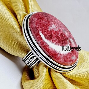 Natural Pink Thulite Ring, 925 Sterling Silver Ring, Oval Gemstone ...