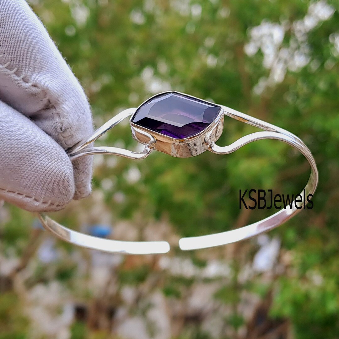Purple Amethyst Bangle, Adjustable Bangle, Pretty Bangle, 925 Silver ...