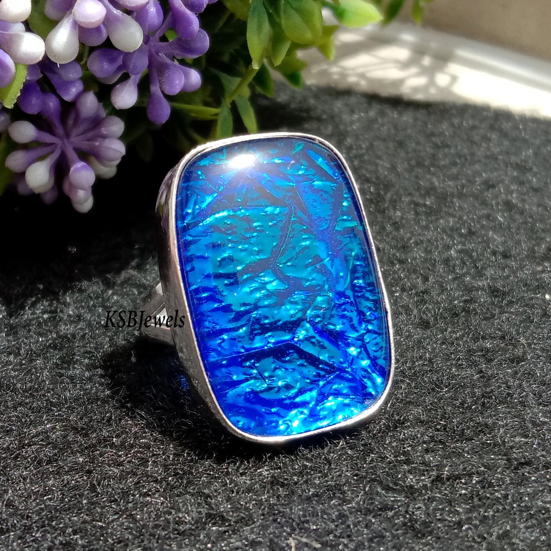 Natural Blue Australian Opal, Blue Fire Stone Ring, Designer Ring ...