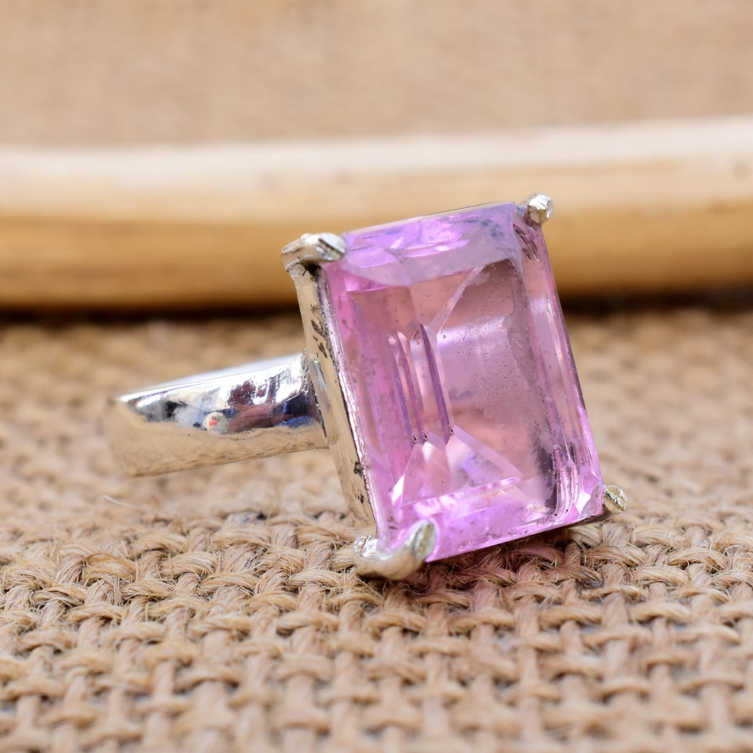 Pink Kunzite Ring, Handmade Ring, 925 Sterling Silver Ring, Emerald Cut ...