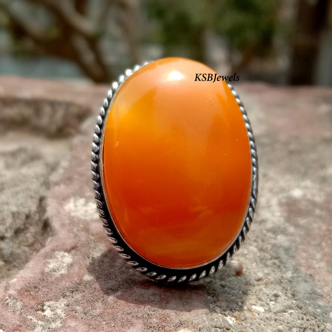 Amber Gemstone Ring, Honey Baltic Amber, Handmade 925 Sterling Silver ...