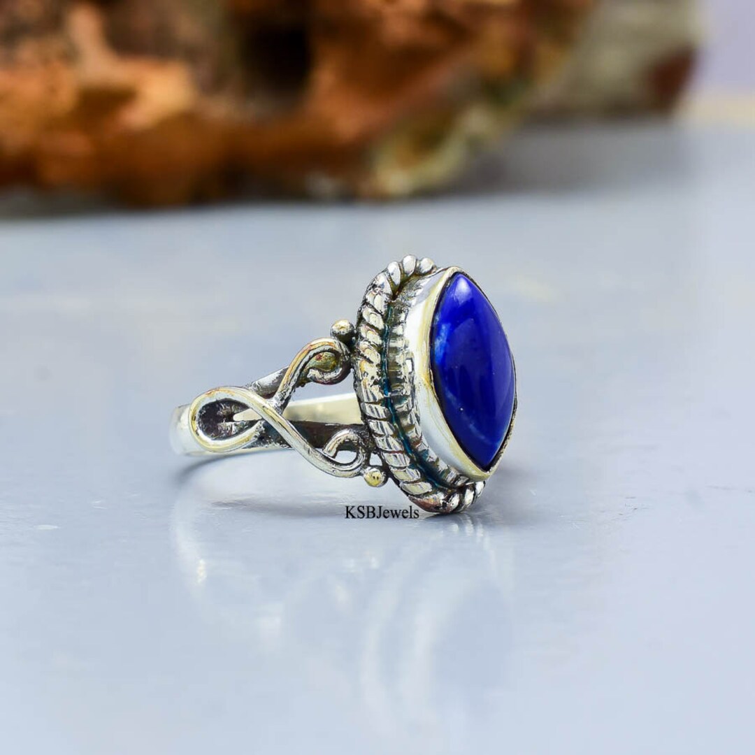 Marquise Lapis Lazuli Ring, 925 Sterling Silver, Lapis Wedding Ring ...