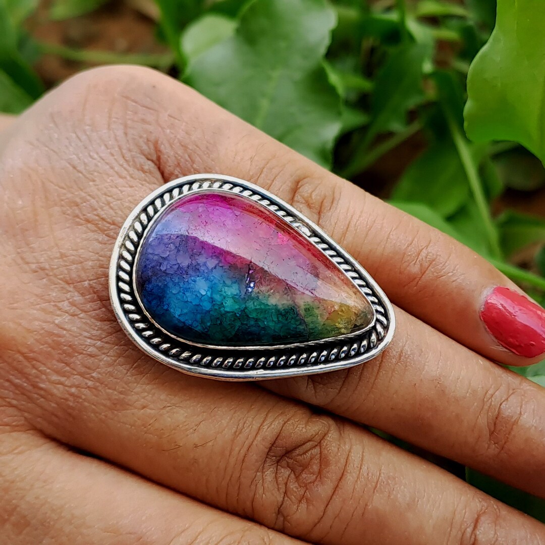 Multi Solar Quartz Ring, Multi Color Gemstone, Bohemian Ring, Best ...