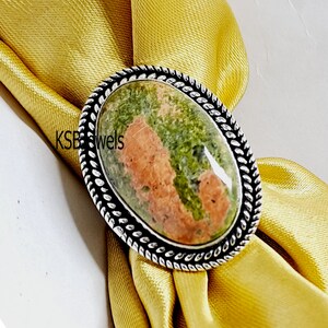 Natural Unakite Ring, 925 Sterling Silver Jewelry, Boho Oval Gemstone ...