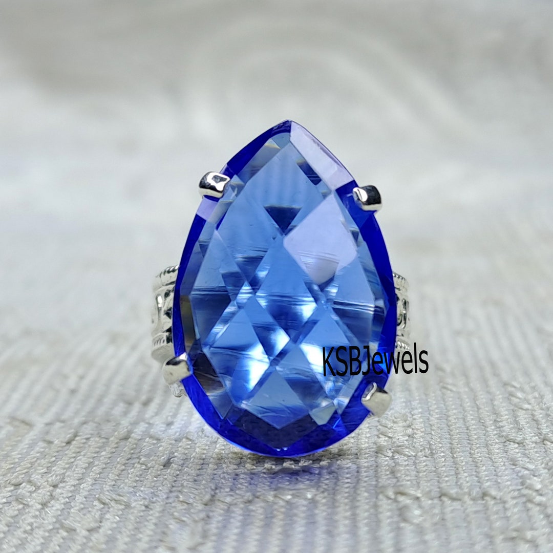 Iolite Topaz Ring, Blue Gemstone Ring, Pear Boho Ring, 925 Silver Ring ...
