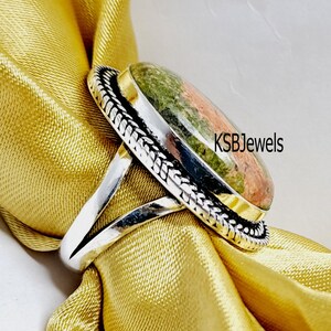 Natural Unakite Ring, 925 Sterling Silver Jewelry, Boho Oval Gemstone ...