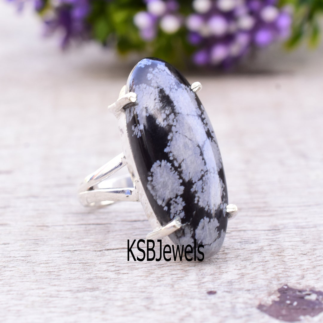 Sterling Silver Snowflake Obsidian Ring - Split Band Design - Etsy