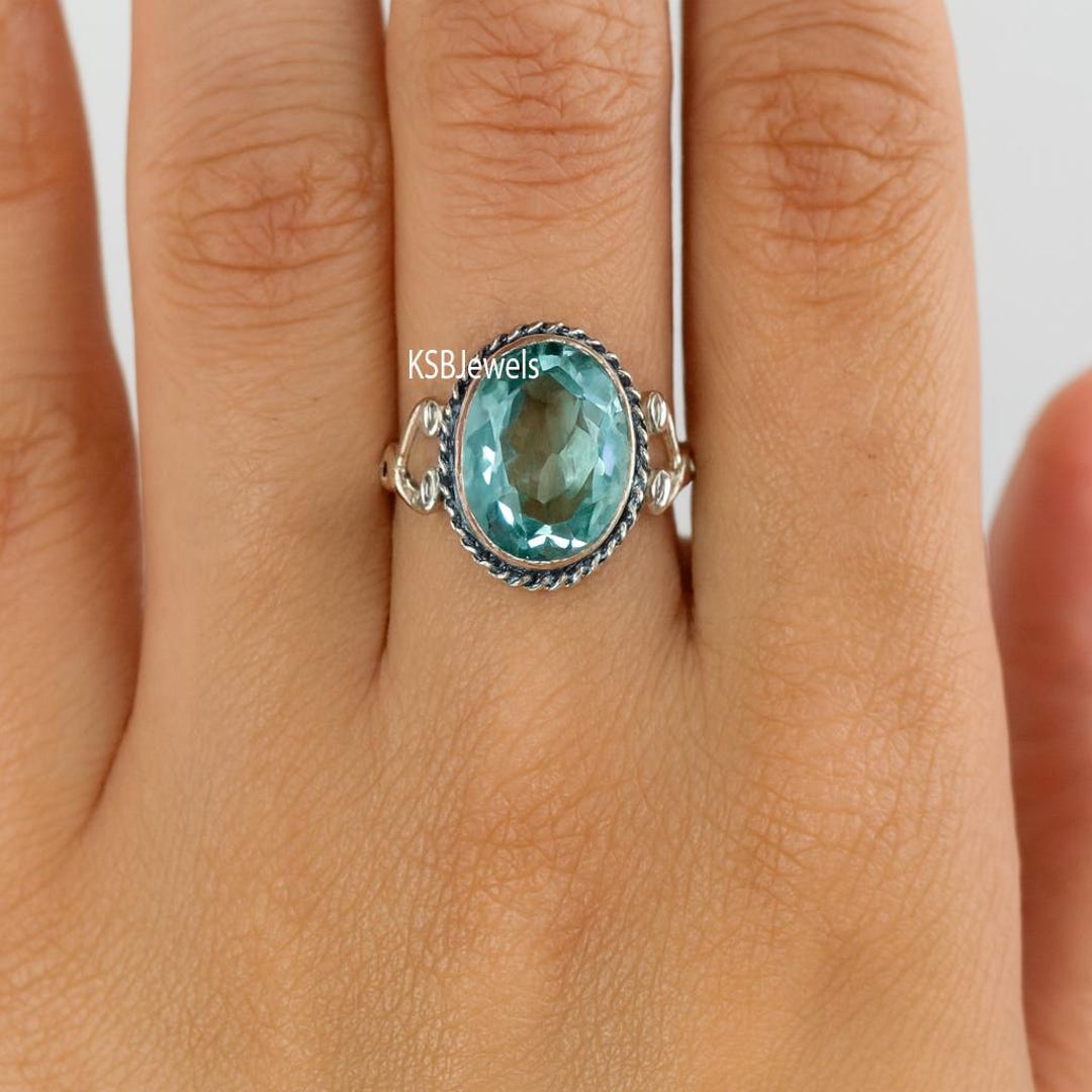 Faceted Aqua Apatite Ring: Vintage Style 925 Sterling Silver - Etsy