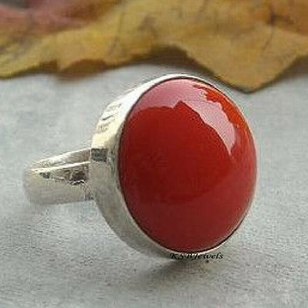 Natural Red Coral Ring, 925 Sterling Silver Ring, Handmade Ring ...